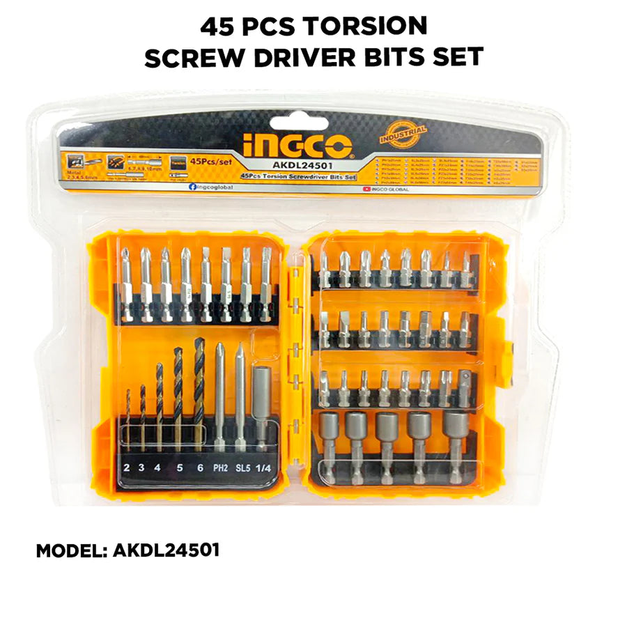 INGCO AKDL24501 45 Pce Torsion Screwdriver Bits Set – SA Alltools