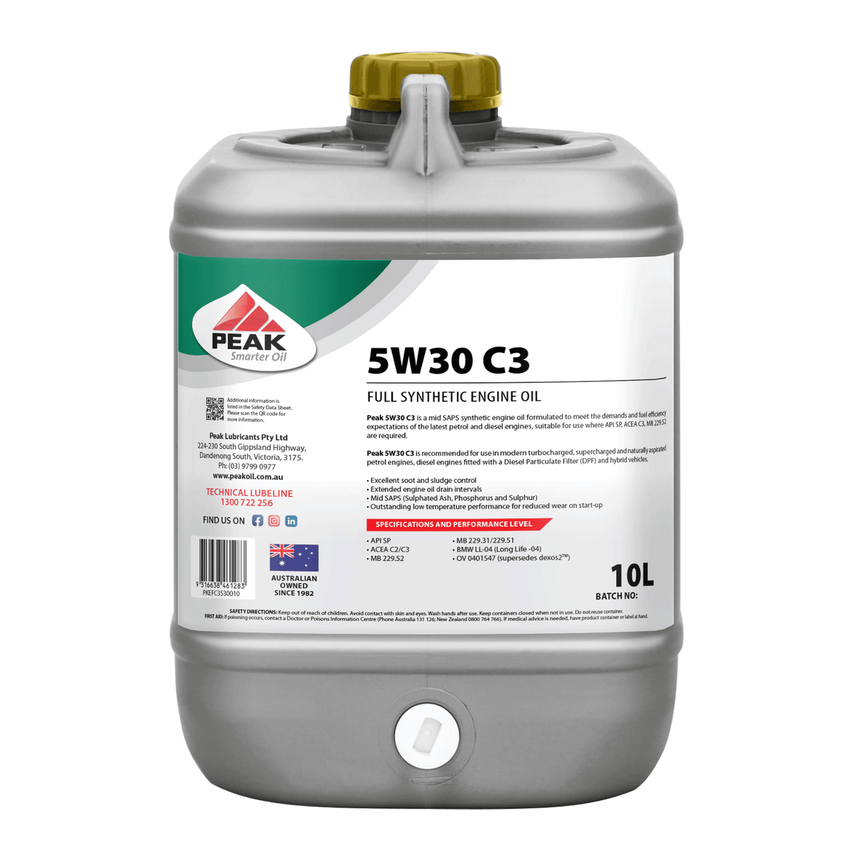 PEAK 5W30 C3 Full Synthetic Engine Oil 10L PKEFC3530010 – SA Alltools
