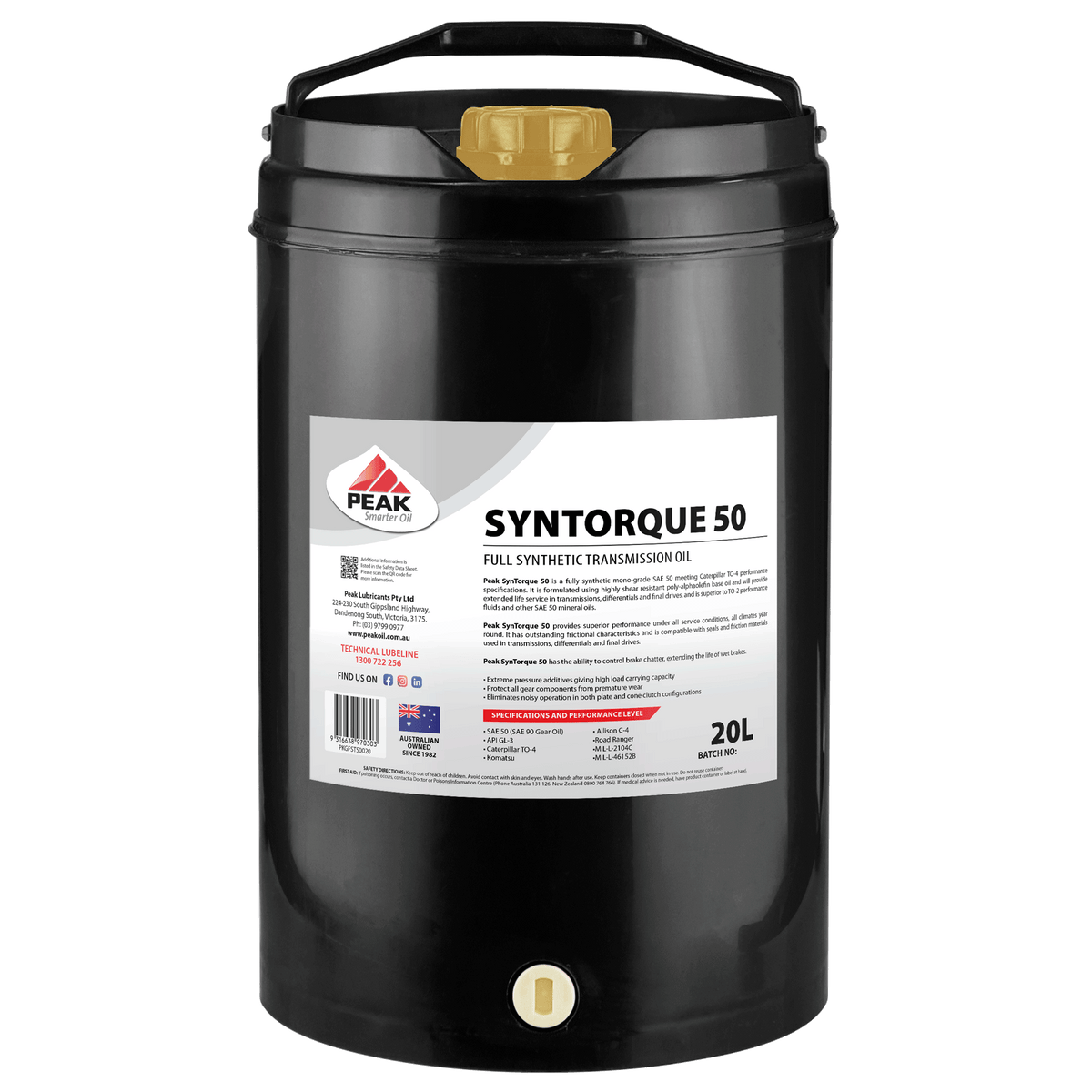 PEAK Syntorque 50 SAE 50 Full Synthetic Transmission Oil 20L PKGFST500 ...
